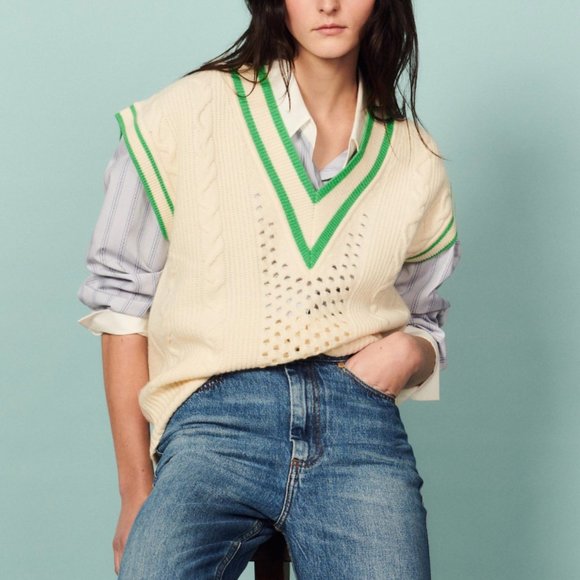 Sandro | Sweaters | Holiday Special Sandro Knit Ecrugreen Vest | Poshmark